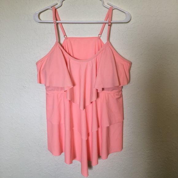 None | Swim | Swim Ruffle Bright Peach Pink Tankini Top Size 4xl | Poshmark